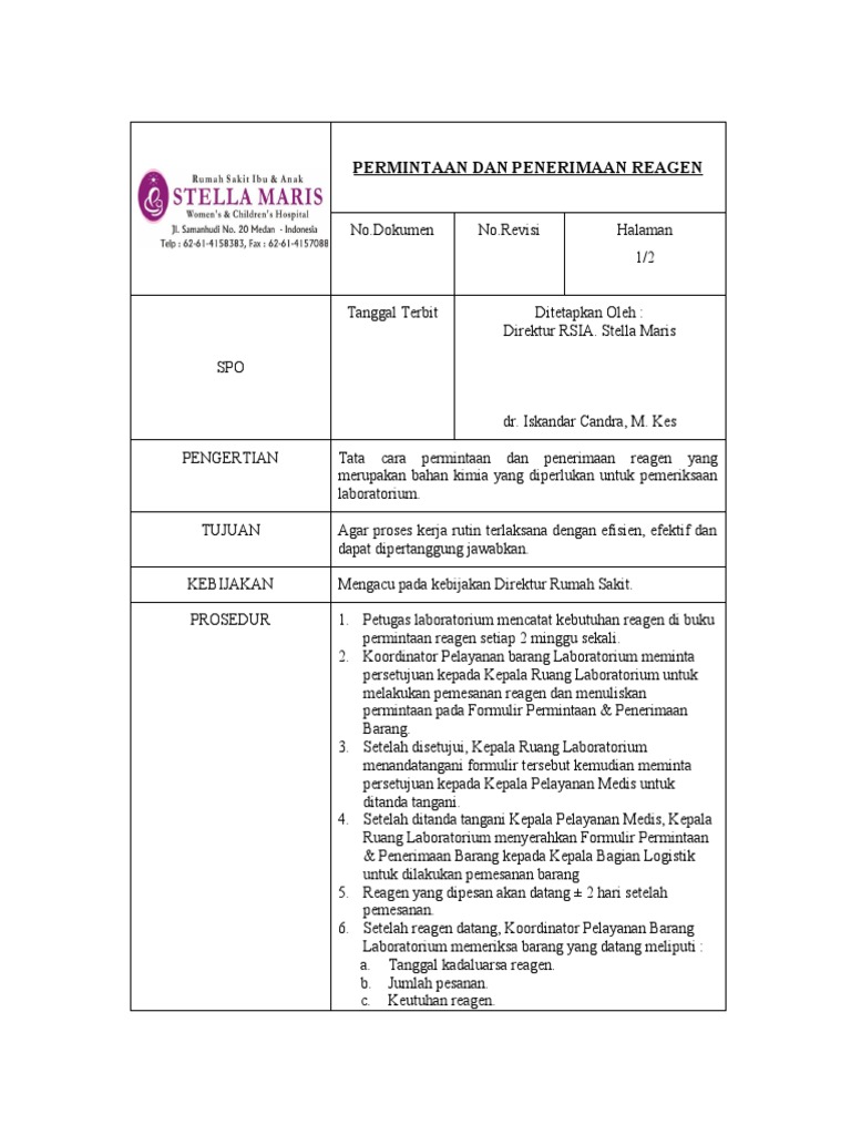 SPO Permintaan Dan Penerimaan Reagensia | PDF SPO Permintaan Dan Penerimaan Reagensia | PDF