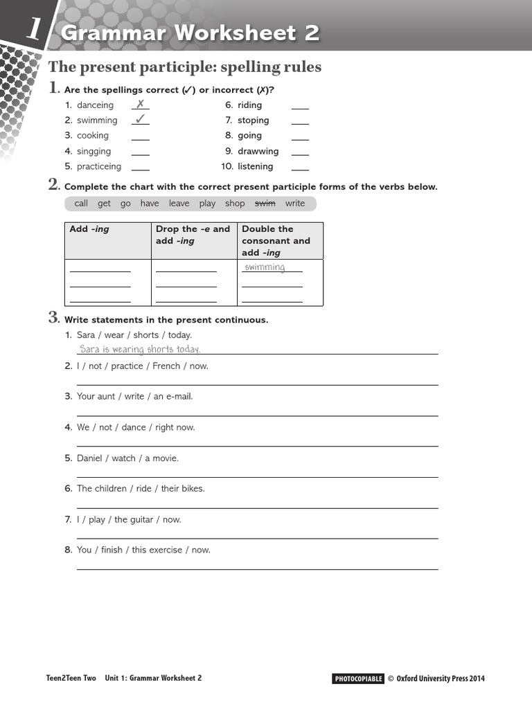 Grammar Worksheet 2: The Present Participle: Spelling Rules | PDF