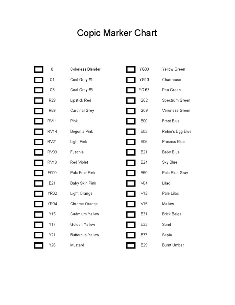 Copic Marker Color Chart and List | PDF | Sports & Recreation