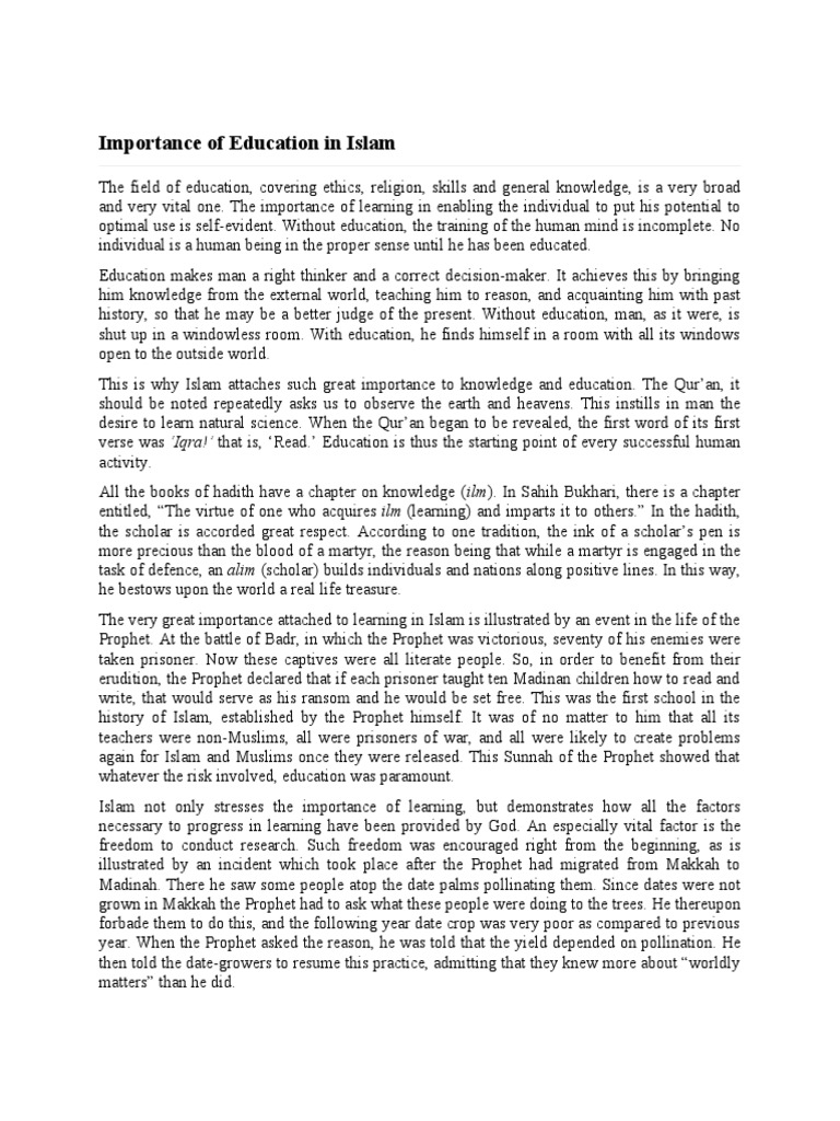 Significance of Education in Islam | PDF | Muhammad | Knowledge