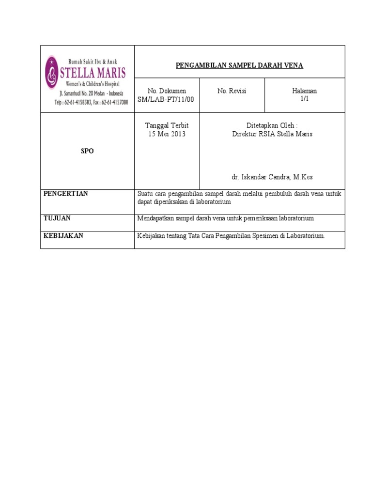 SPO Lab Pengambilan Darah Vena Dan Kapiler | PDF