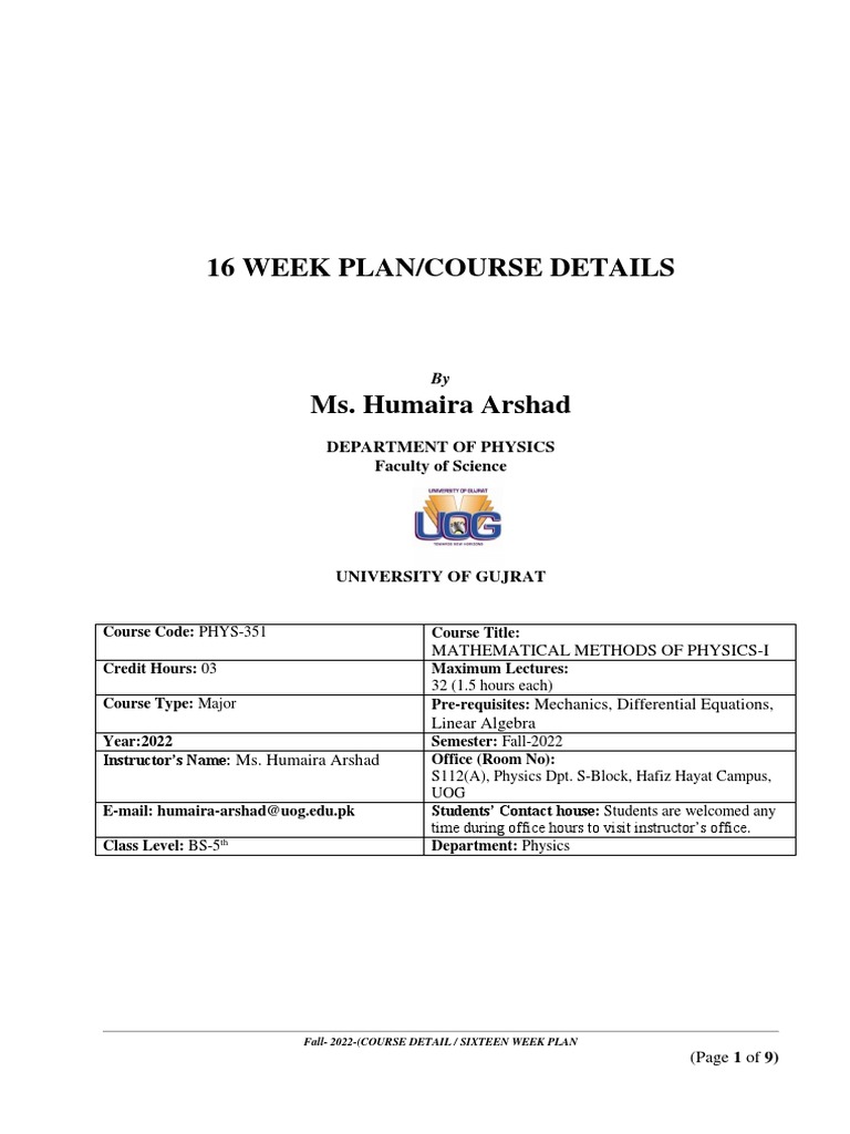 16 Week Plan - Phys-351 | PDF | Tensor | Representation Theory