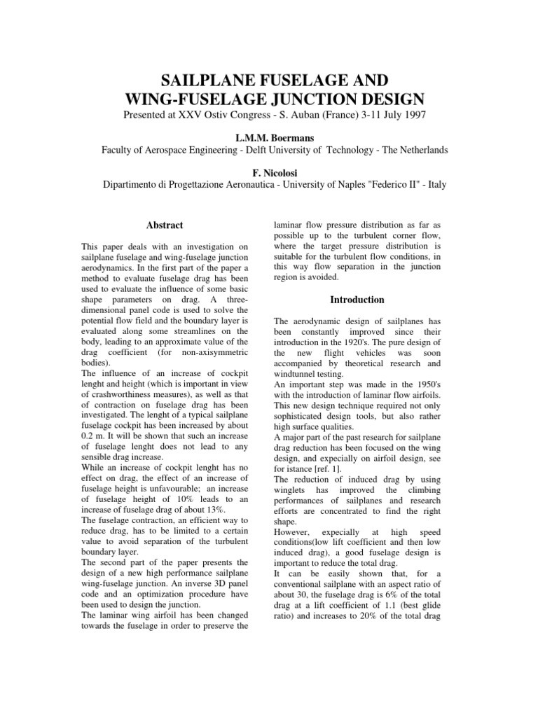 Sailplane Fuselage and Wing Junction Design | PDF | Drag (Physics ...