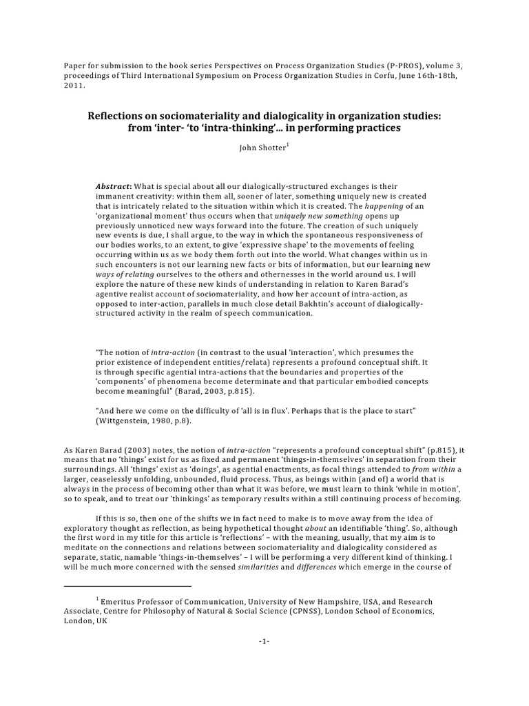 Intra-Action and Sociomateriality in Organizations | PDF | Thought ...