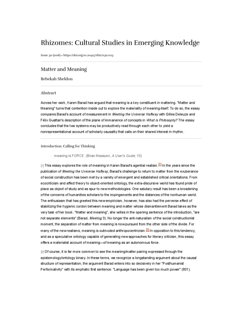 Barad - Agential Cut - Sheldon - Matter and Meaning | PDF | Quantum ...