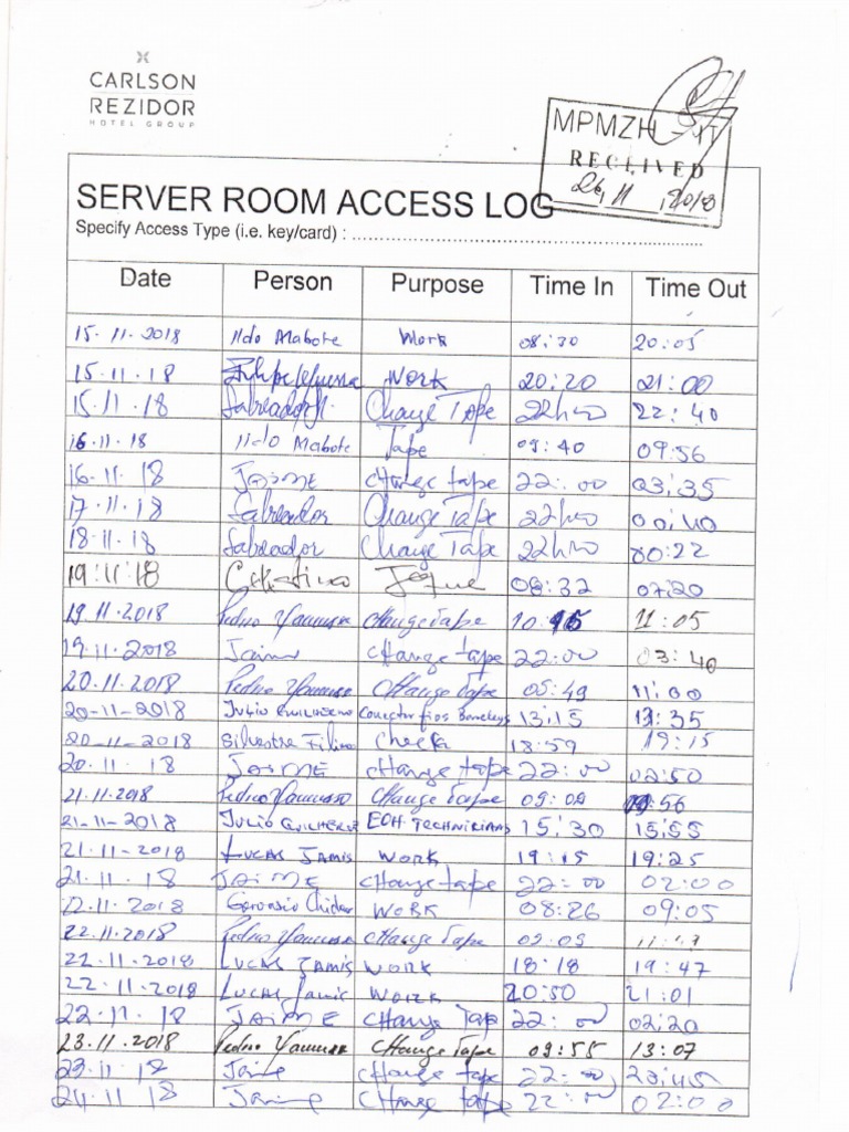 Access Server Room Log Residences 24-11-2018 | PDF