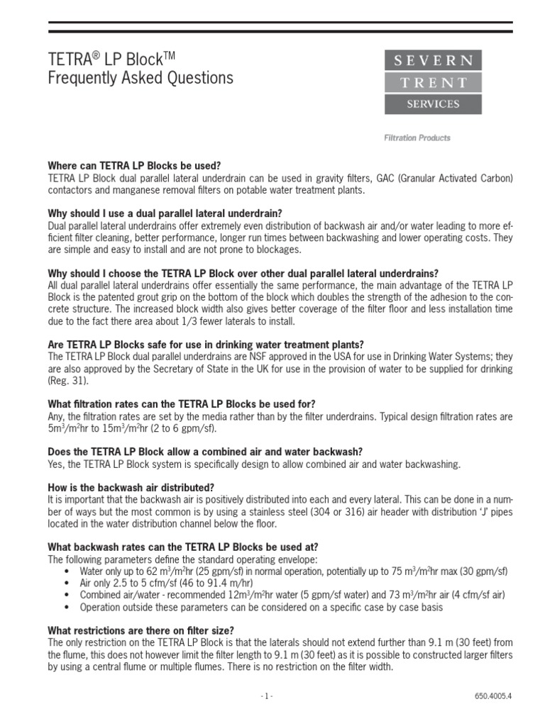 Tetra LP Block Faq | PDF | Filtration | Water Purification