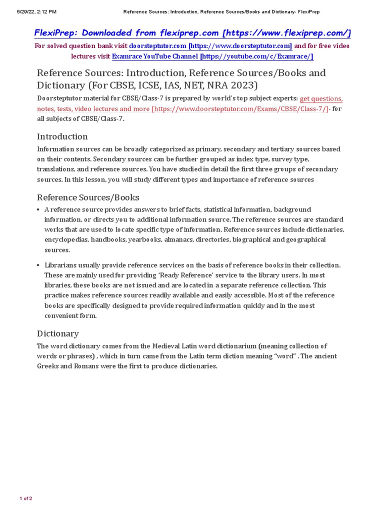 NIOS Library Science Unit 7 Reference Sources Part 1 | PDF | Dictionary ...