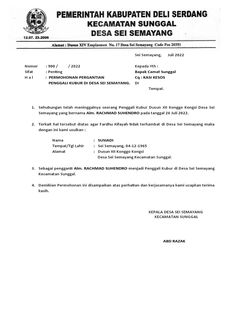 Permohonan Ganit Penggali Kubur | PDF