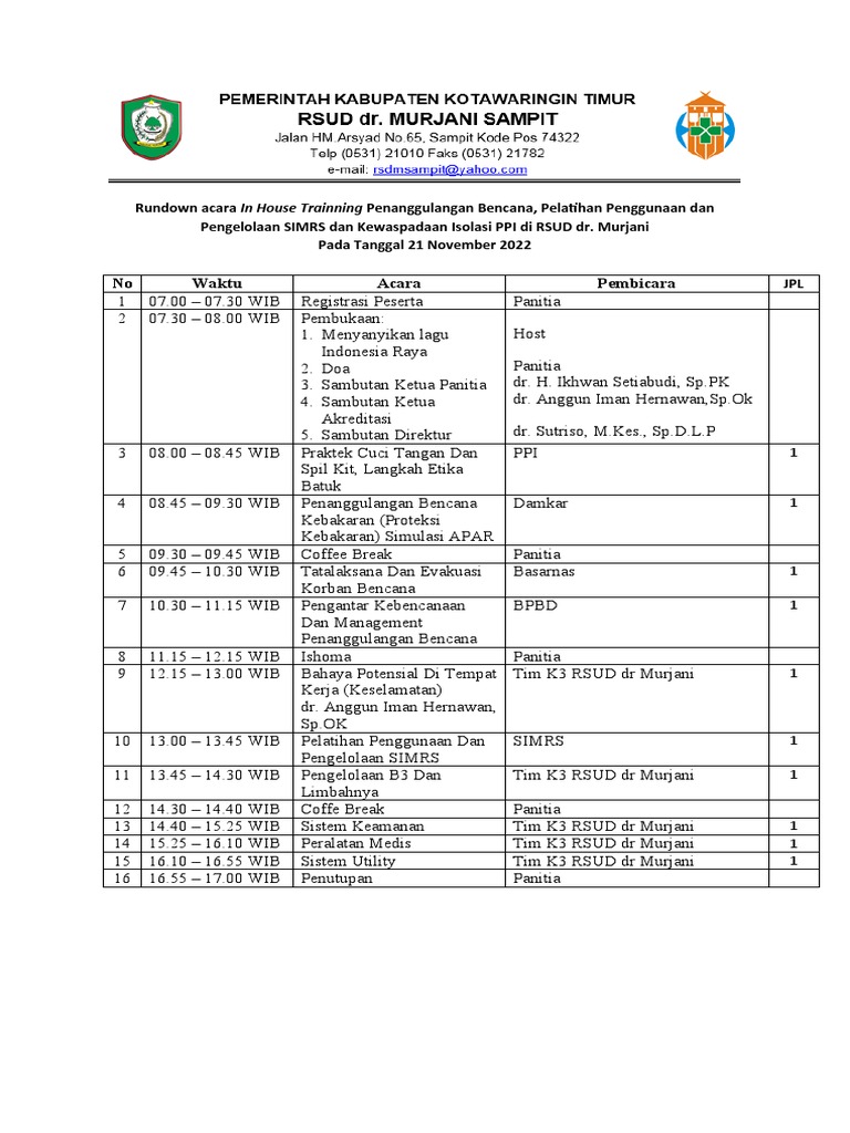 Rundown Acara IHT MFK, PPI, MIRMIK (SIMRS) | PDF