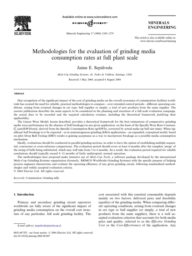 Methodologies For The Evaluation of Grinding Media Consumption Rates at ...