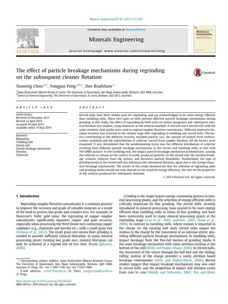 The Effect of Particle Breakage Mechanisms During Regrinding On The Subsequent Cleaner Flotation ...