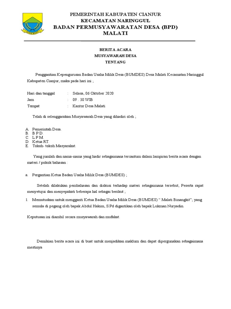 Berita Acara Bumdes | PDF