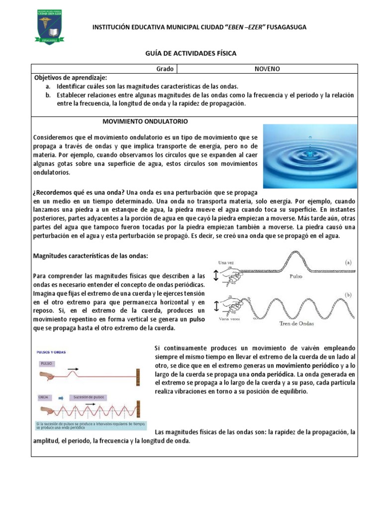 Física. Grado Noveno. Cuarto Periodo. Guía 1 | PDF | Olas | Frecuencia