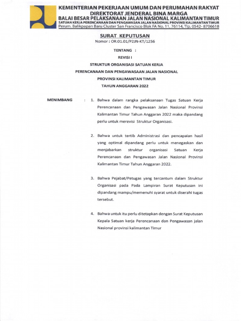 Revisi I SK STRUKTUR P2JN KALTIM | PDF | Pengelolaan Keuangan & Uang ...