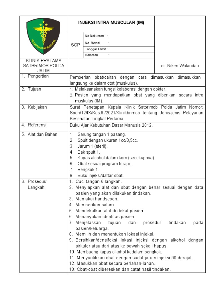 Sop Injeksi Intra Muscular (Im) | PDF