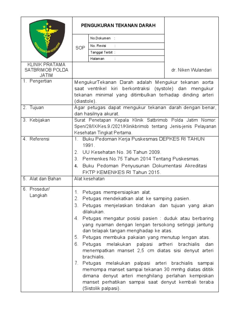 Sop Pengukuran Tekanan Darah | PDF
