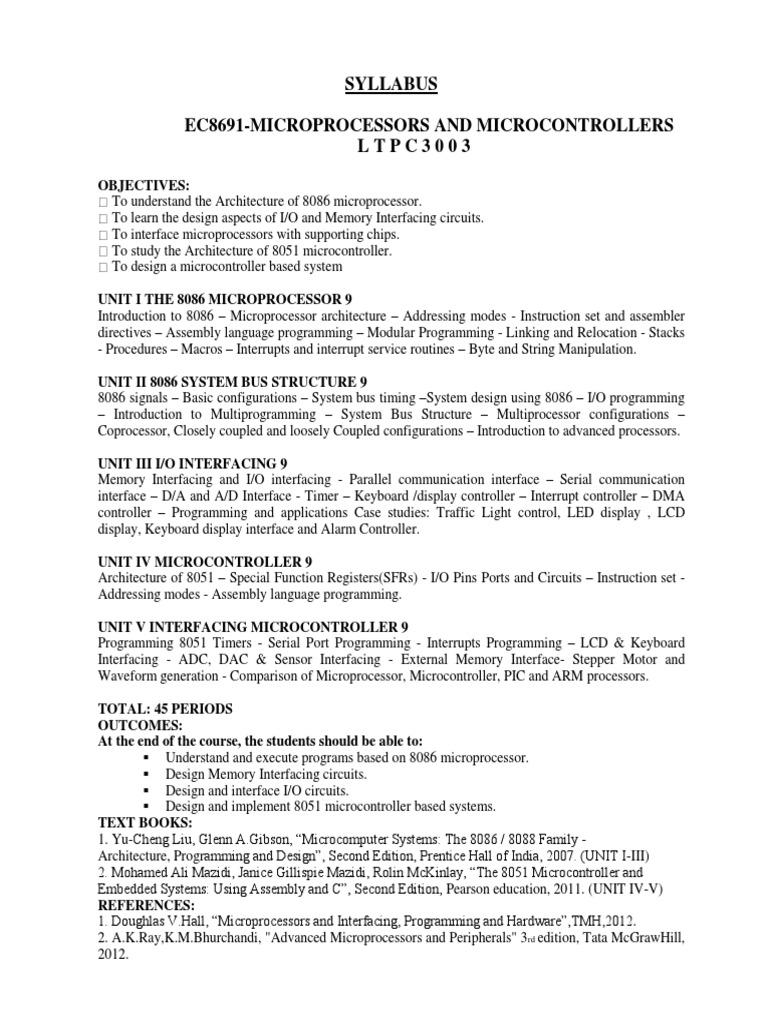 MPMC Syllabus | PDF | Microcontroller | Microprocessor