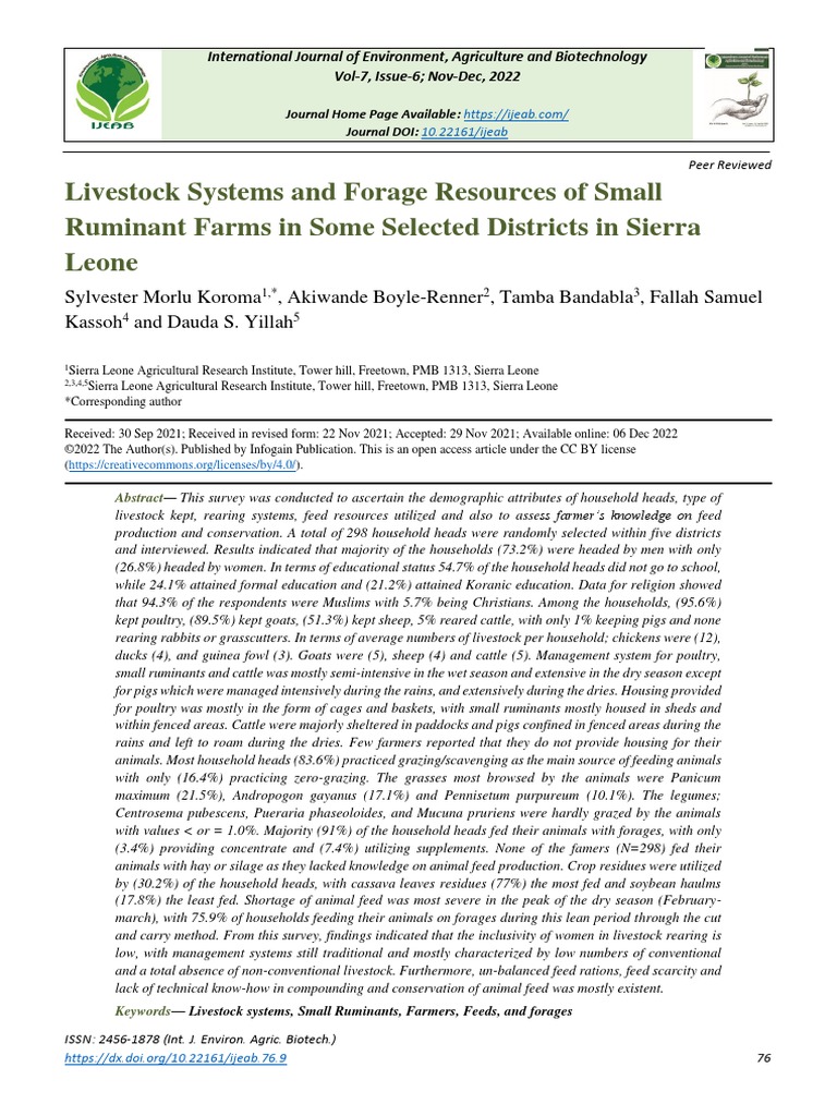 Livestock Systems and Forage Resources of Small Ruminant Farms in Some ...