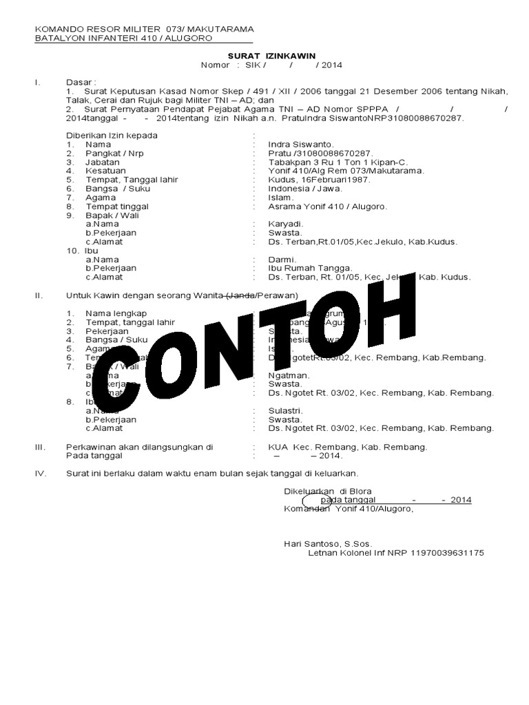 Surat Izin Kawin Yonif 410/Alugoro | PDF