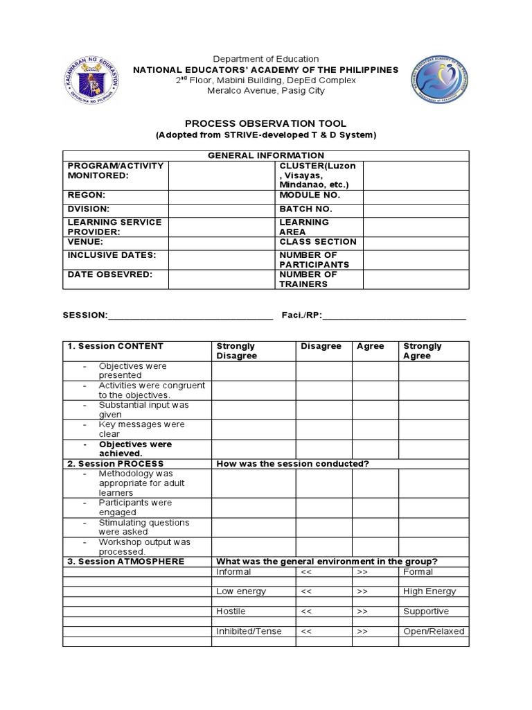 Process Observation Tool | PDF | Learning