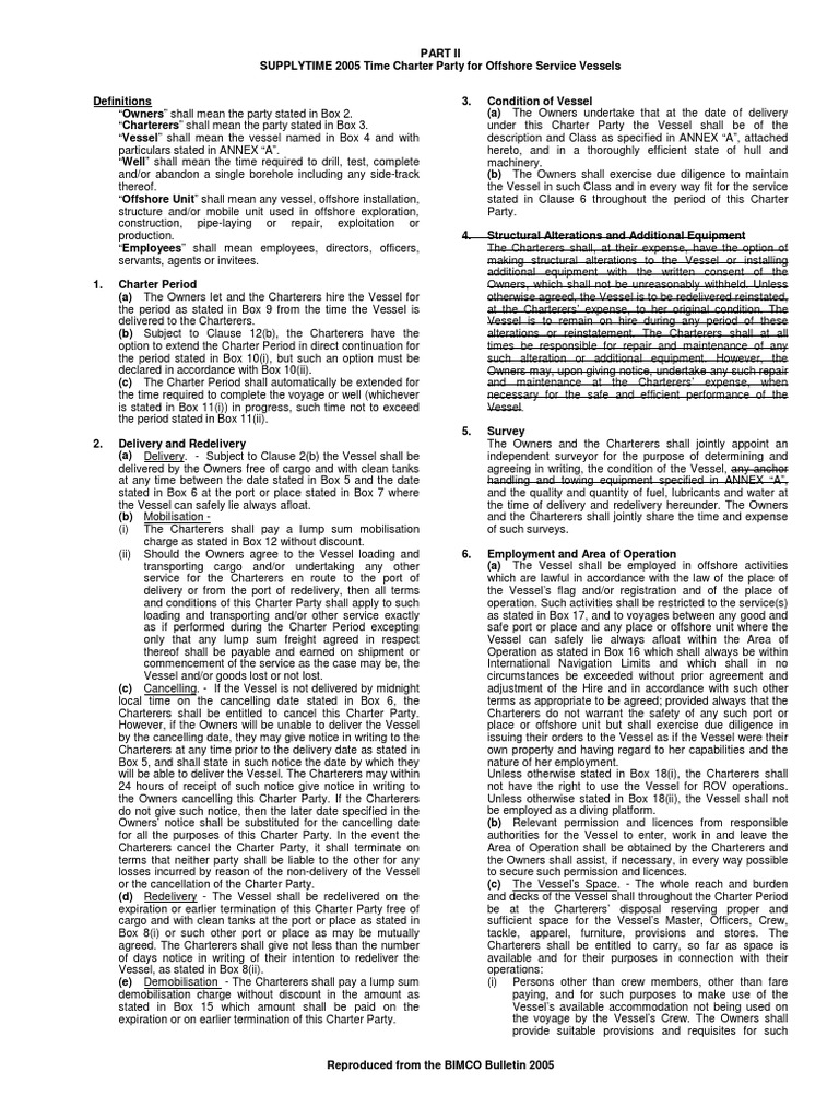 BIMCO SUPPLYTIME 2005 Part II | Download Free PDF | Indemnity | Legal ...