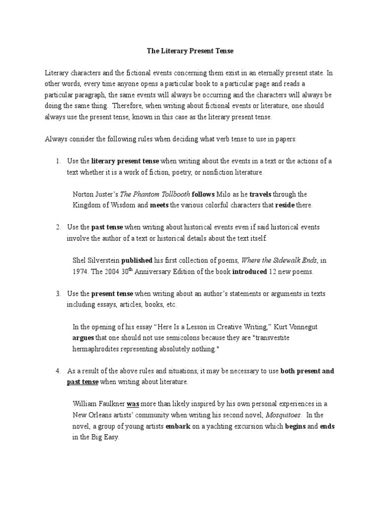 Kami Export - 6 The Literary Present Tense Handout | PDF