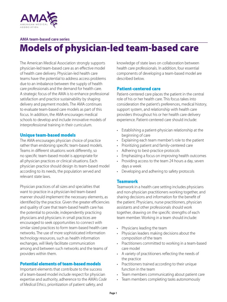 Models of Physician-Led Team-Based Care | PDF | Physician | Health Care