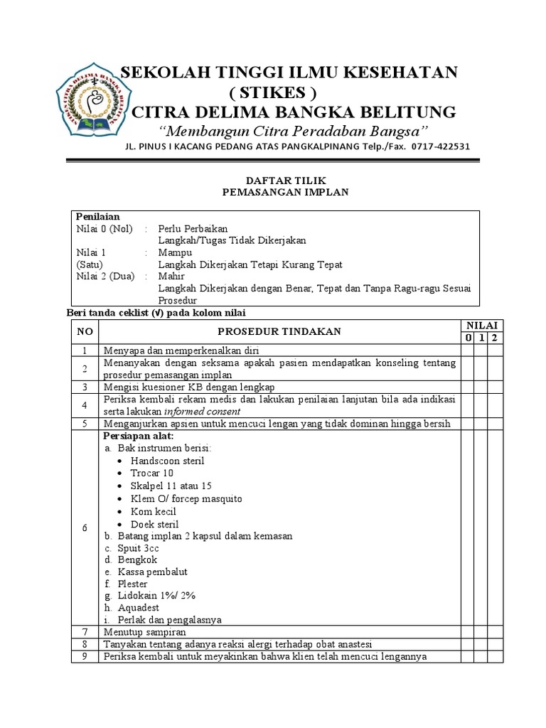 Daftar Tilik Implan | PDF