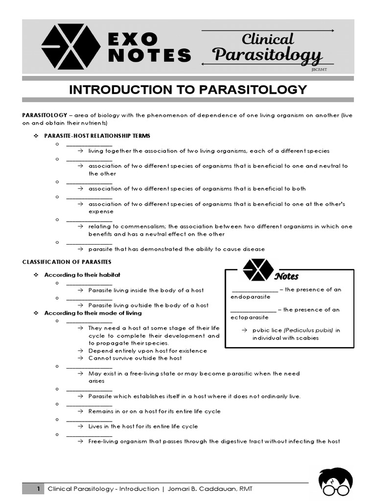 EXO Notes - Parasitology - Intro To para | PDF | Staining | Parasitism