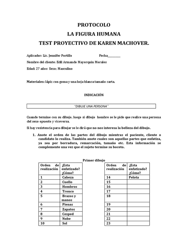 Protocolo Figura Humana Machover | PDF