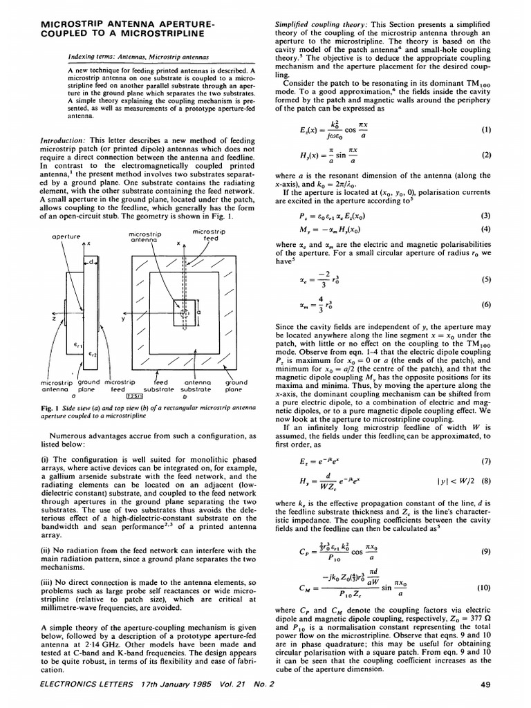 A Microstrip Antenna Aperture Coupled To A Microstripline - El - Pozar ...