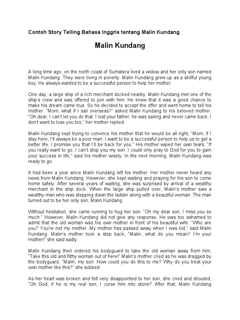 Contoh Story Telling Bahasa Inggris Tentang Malin Kundang | PDF | Java