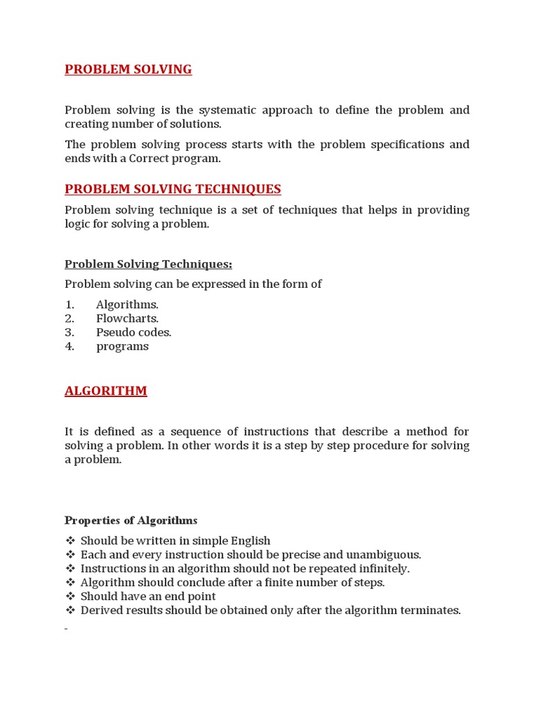 Problem Solving Unit 1 | PDF | Algorithms | Control Flow Problem Solving Unit 1 | PDF | Algorithms | Control Flow