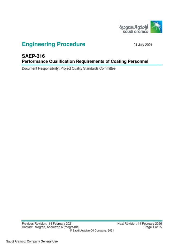 SAEP-316 Latest Revision | PDF | Test (Assessment) | Specification ...