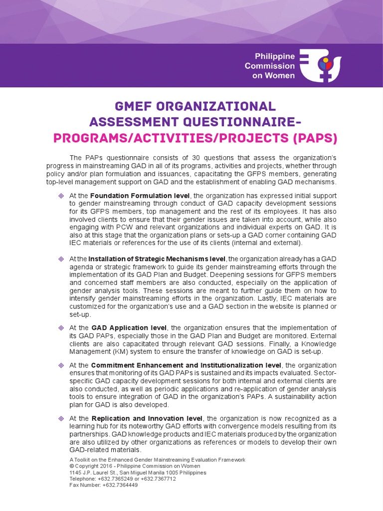 PCW PAPs Final With Tab | Download Free PDF | Capacity Building | Gender Mainstreaming