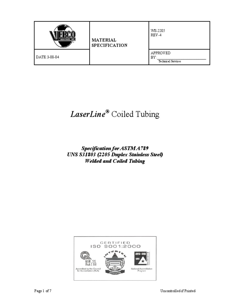 ANEXO 2 - LaserLine 2205 Coiled Tubing Specification | PDF | Stainless ...