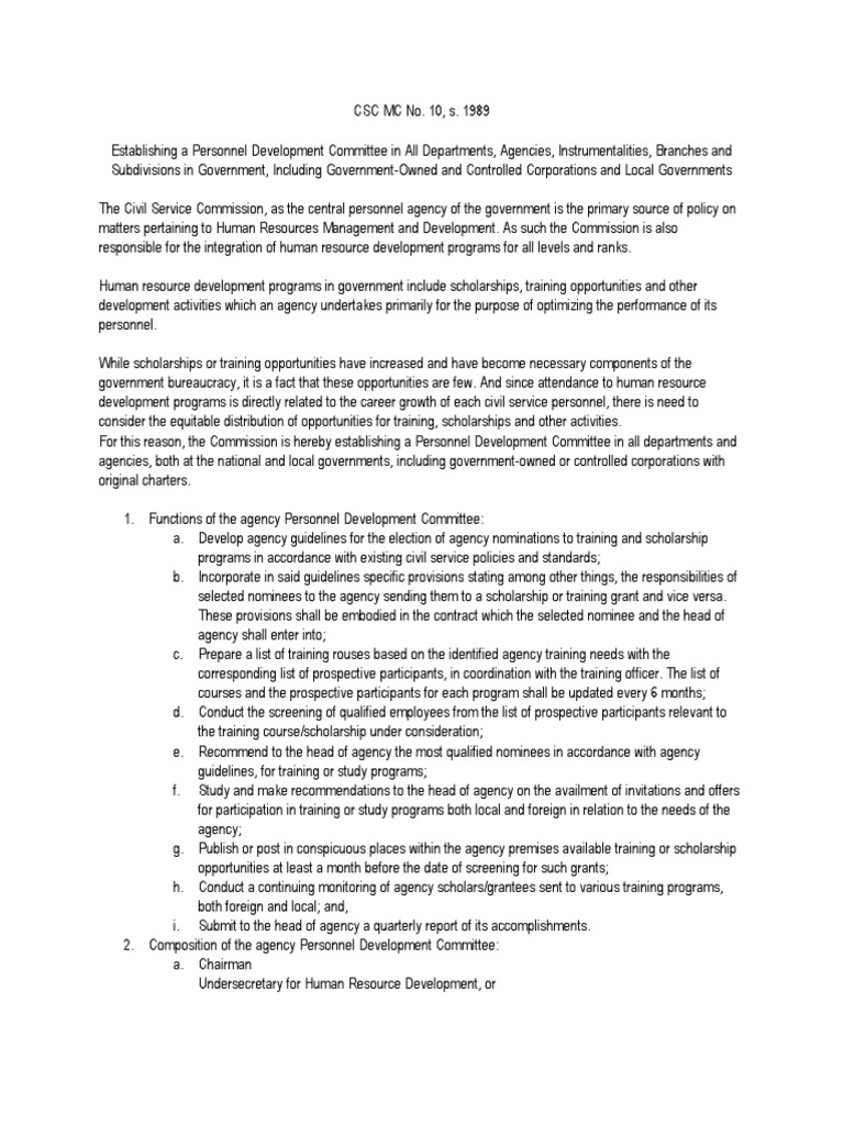 Establishing Personnel Development Committees | PDF | Government