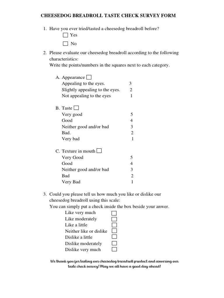 Taste Check Survey Form | PDF