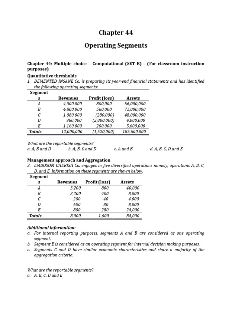 Analysis of Operating Segment Disclosures for DEMENTED INSANE Co. | PDF | Financial Statement ...
