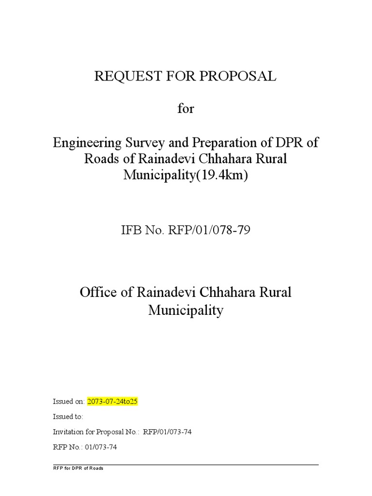 RFP For Road Prepared | PDF | Consultant | Request For Proposal