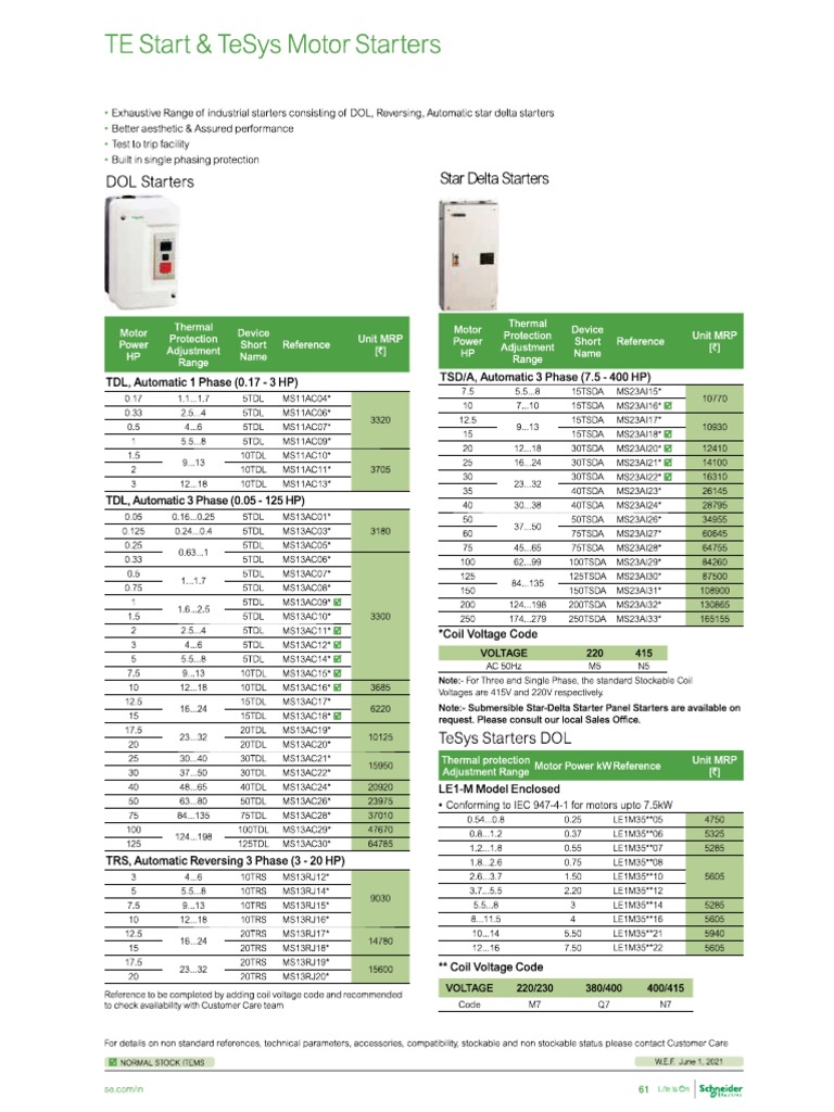 Type 2 Co-Ordination Chart - Schneider | PDF