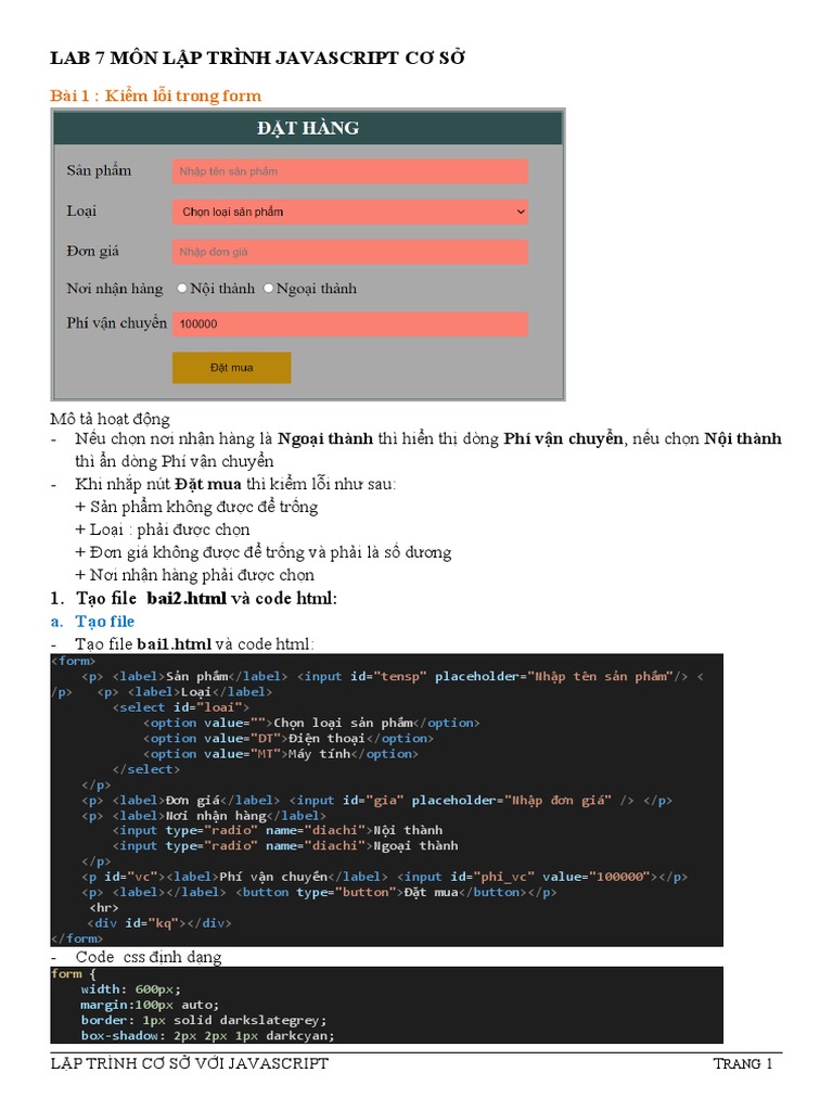 Web1043-Lab7 - Js Cơ Bản | PDF