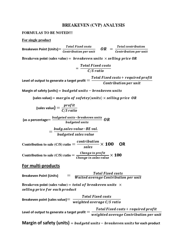 Calculating Break-Even Analysis and Margin of Safety for Products and ...