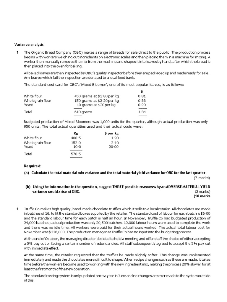 Variance Analysis | PDF | Pillow | Cakes