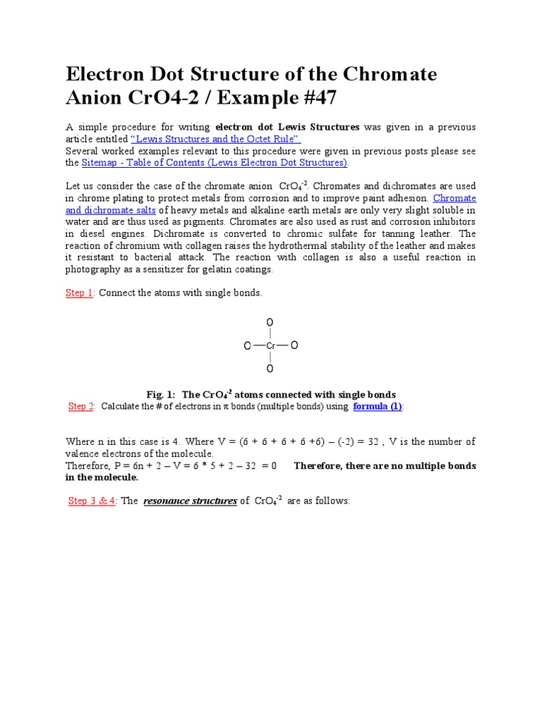 Electron Dot Structure of The Chromate Anion CrO4 | PDF | Science ...