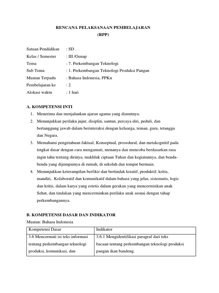 RPP Kelas 3 Tema 7 Subtema 1 PB 2 | PDF