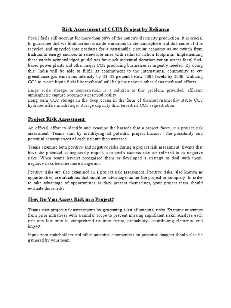 Finance Risk Assessment of CCSU Project | PDF | Risk | Carbon Dioxide