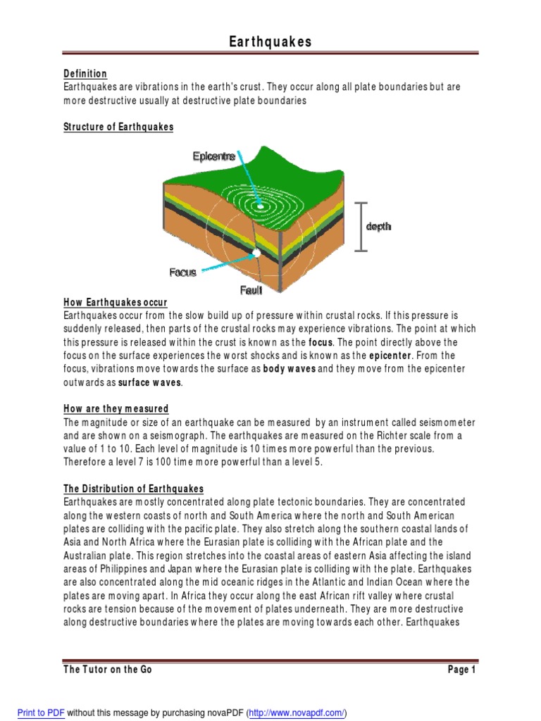 Geography Notes - Earthquakes and Vulcanicity | PDF | Earthquakes ...