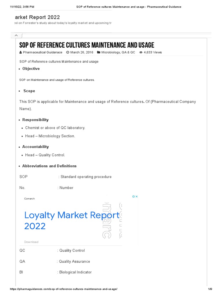 SOP for Reference Culture Maintenance | PDF | Staining | Bacillus